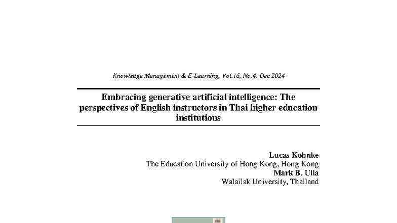 Knowledge Management 16(4): Perspectives on GenAI in Thai English ...