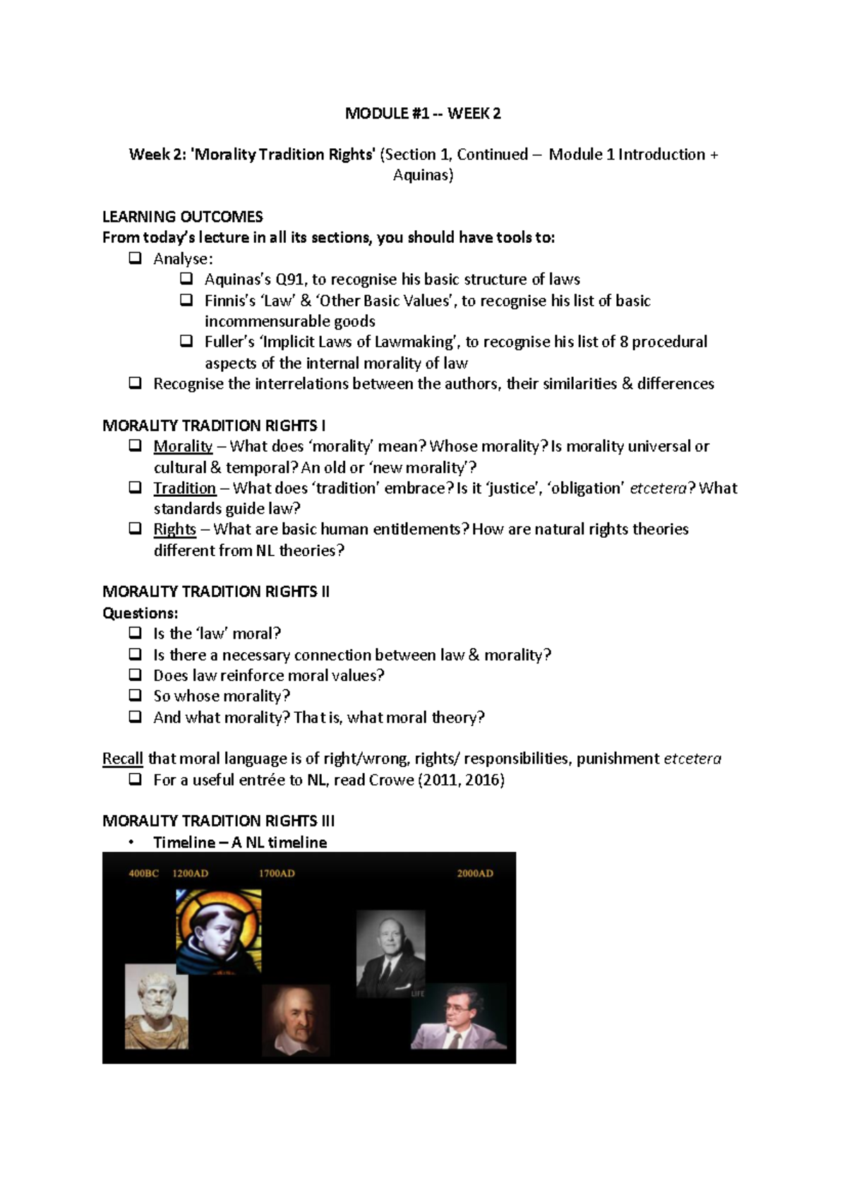 Module 1 - Week 2: Morality, Tradition, and Rights in Aquinas - Studocu
