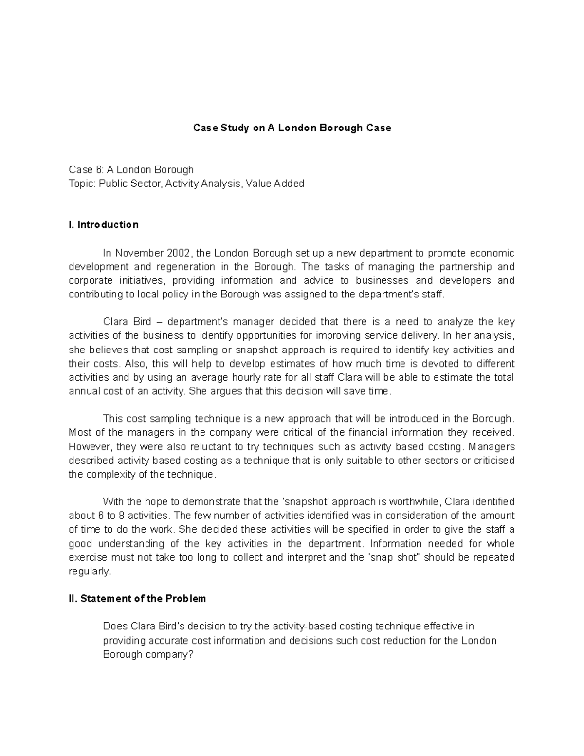 London Borough-Case-Study - Case Study on A London Borough Case Case 6 ...