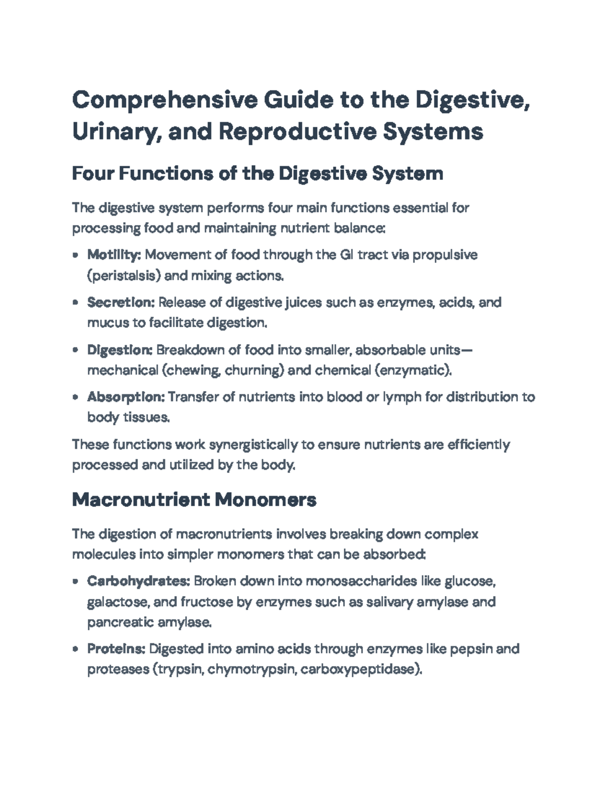 Comprehensive Study of Digestive, Urinary, and Reproductive Systems ...