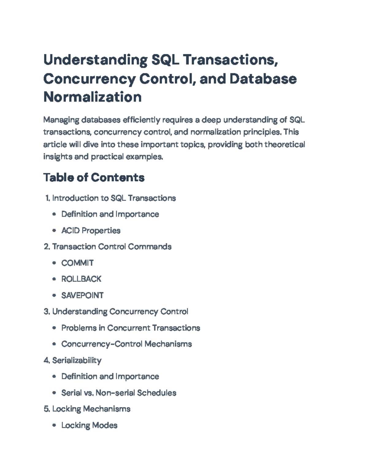 Understanding SQL Transactions, Concurrency Control & Normalization ...