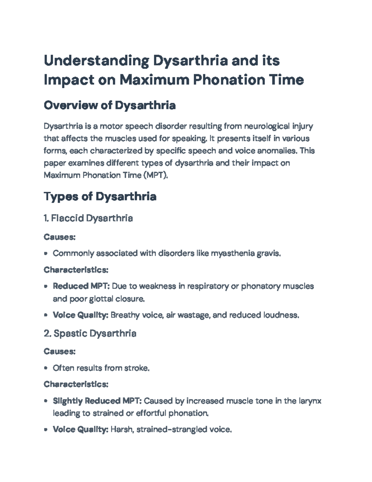 Understanding Dysarthria: Types and Impact on Maximum Phonation Time ...