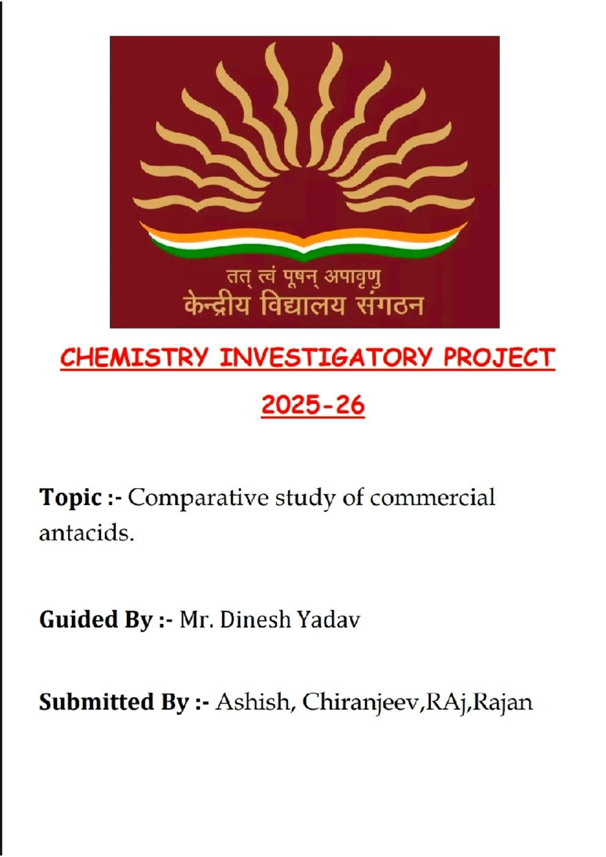 Comparative Study of Commercial Antacids - Class 12 Chemistry Project ...