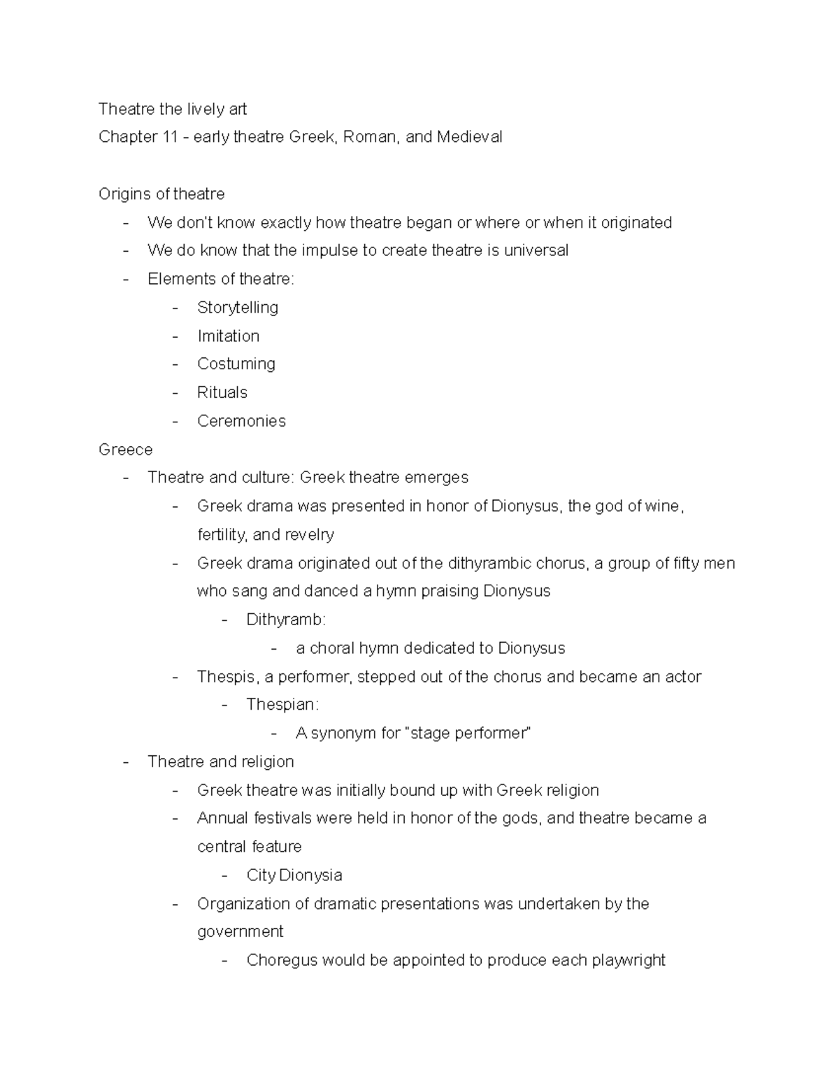 Theatre History: Chapter 11 Notes on Greek, Roman, and Medieval Eras ...
