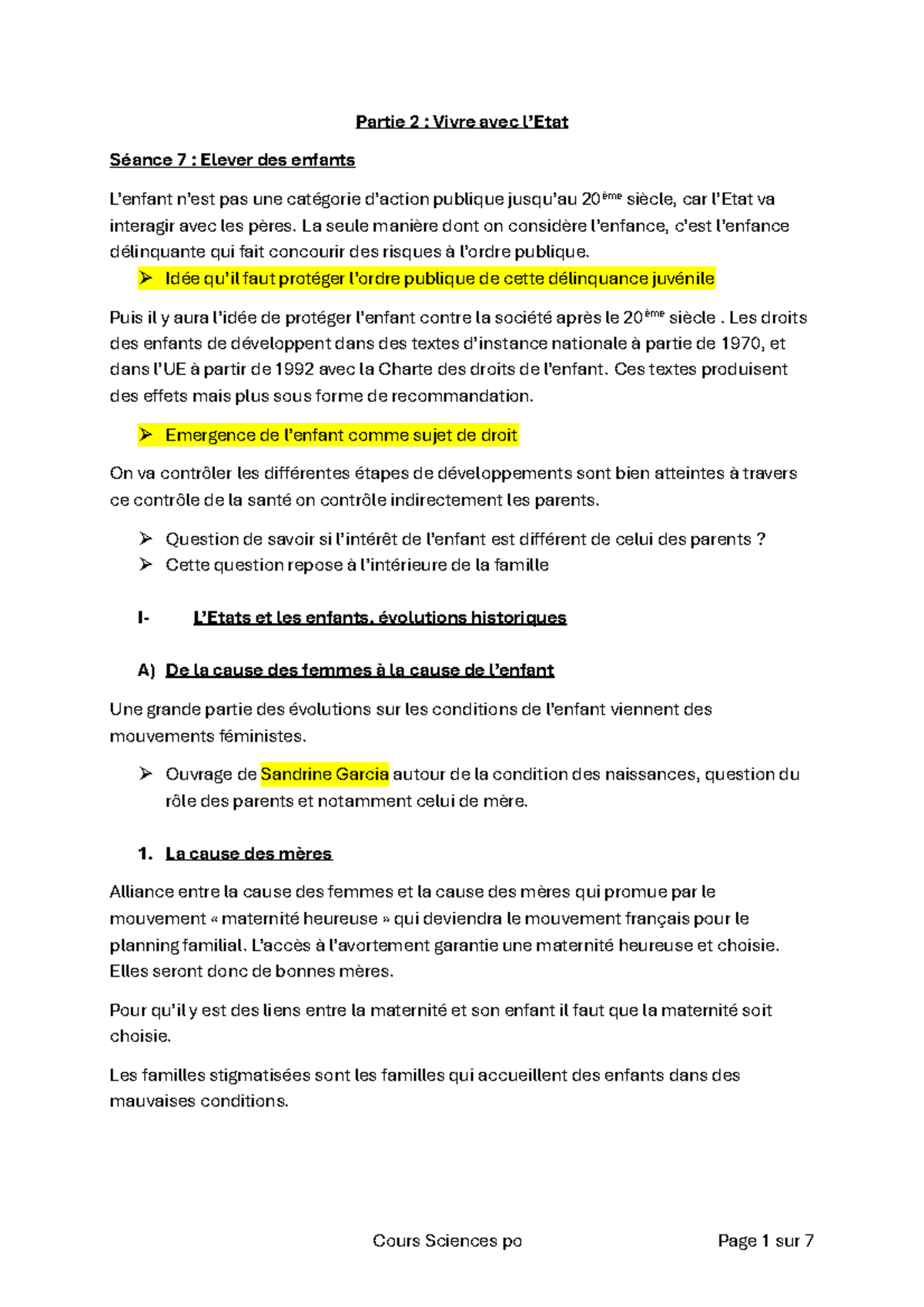 Séance 7 : Élever les Enfants - Fondamentaux SP - Studocu