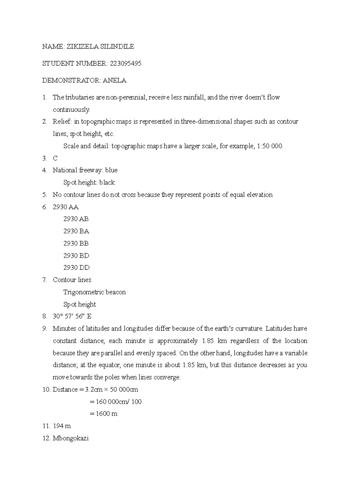 ENVS211 Practical 1 - Topographic Mapping Insights and Concepts - Studocu
