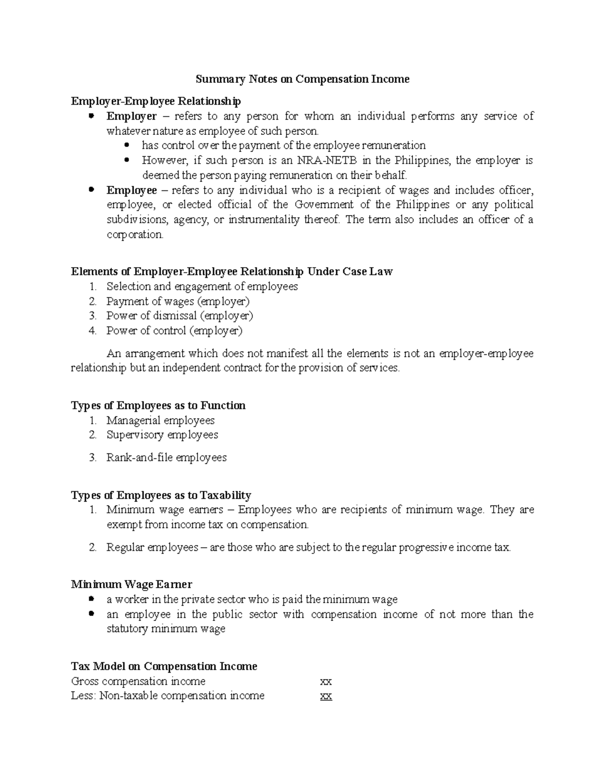 Compensation Income Notes: Employer-Employee Relationship Explained ...