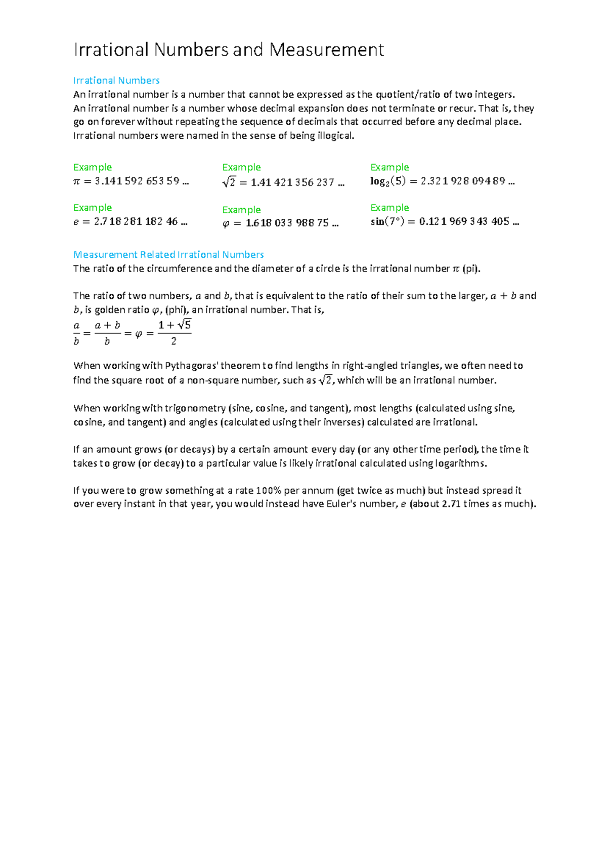 Irrational Numbers & Measurement: Understanding Their Nature - Studocu
