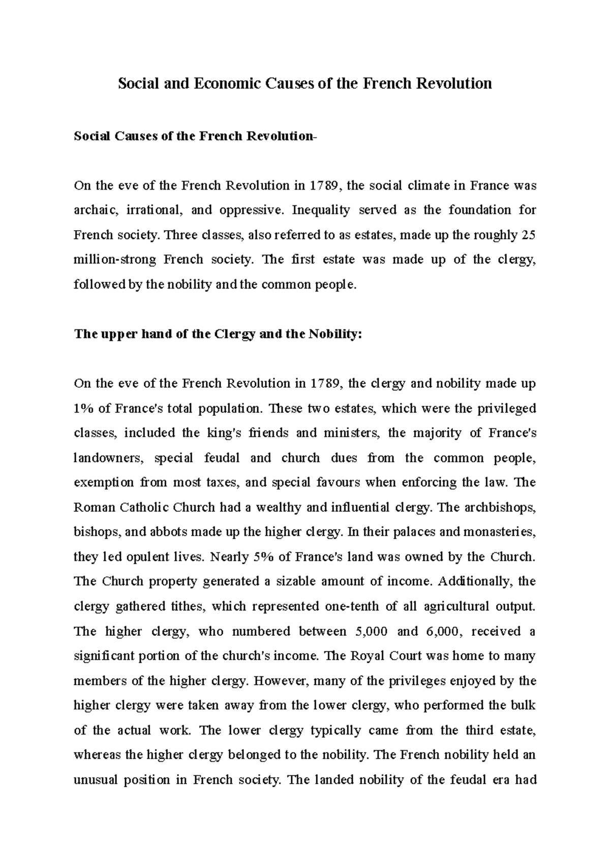 Social and Economic Causes of the French Revolution - Inequality served ...