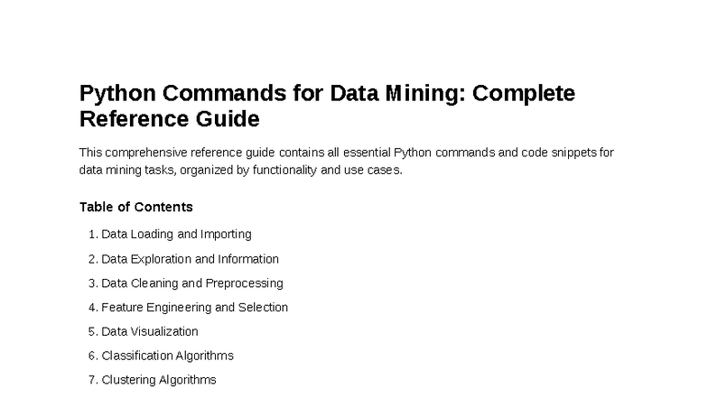 Python Commands for Data Mining (DM): Complete Reference Guide - Studocu