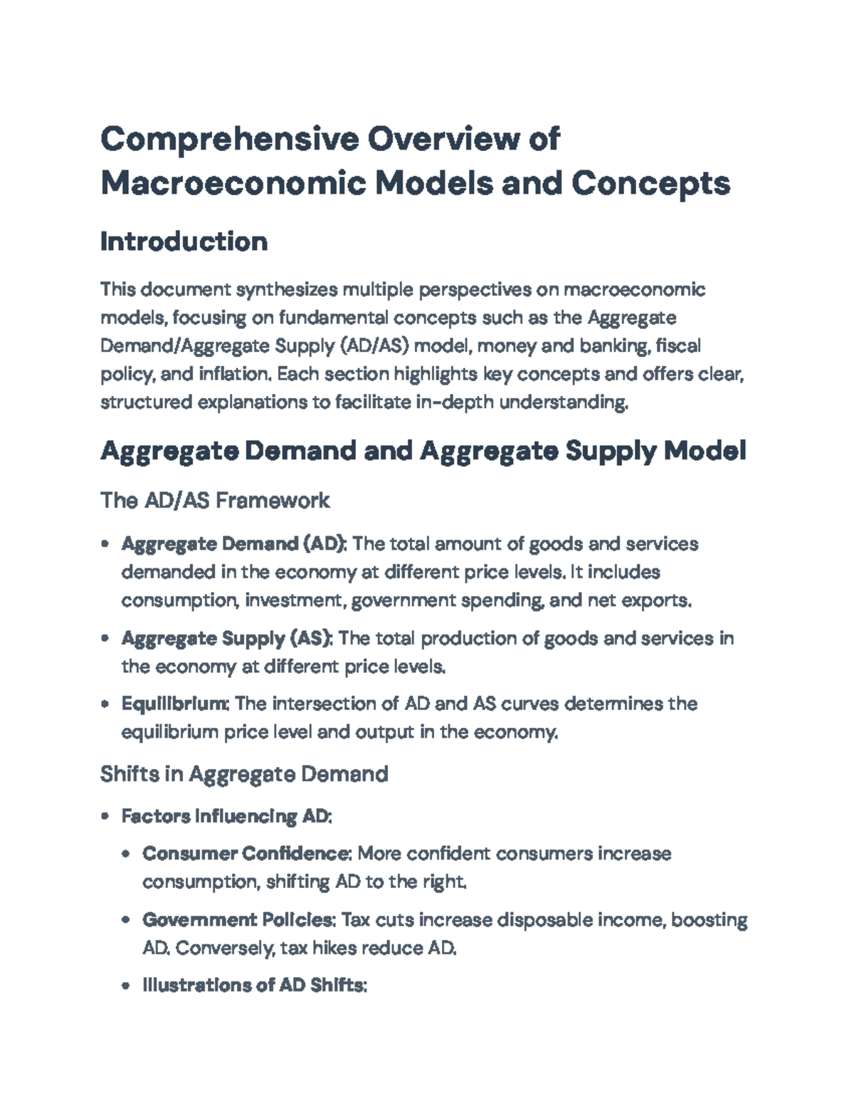 Macroeconomic Concepts Overview: AD/AS, Money, Fiscal Policy ...