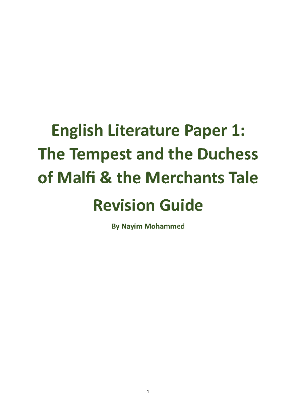 English Literature Paper 1 Revision Guide: The Tempest & Duchess of ...