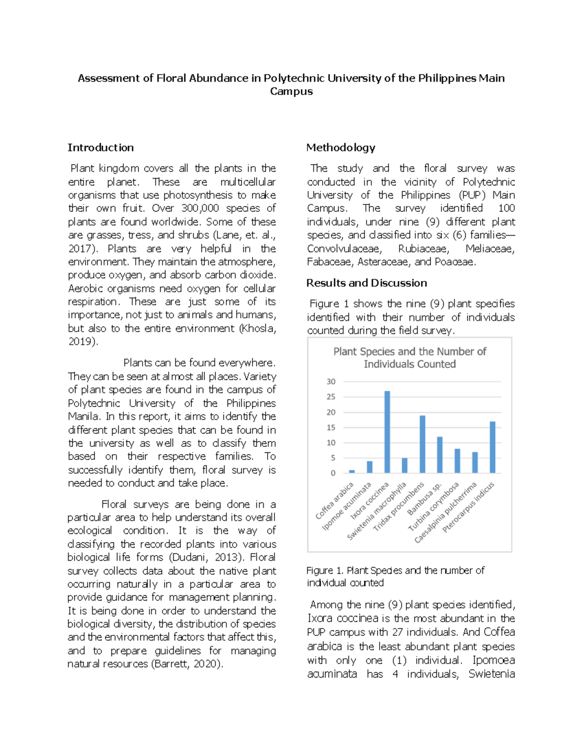 PUP Main Campus Floral Abundance Lab Report 1: Plant Species Survey ...