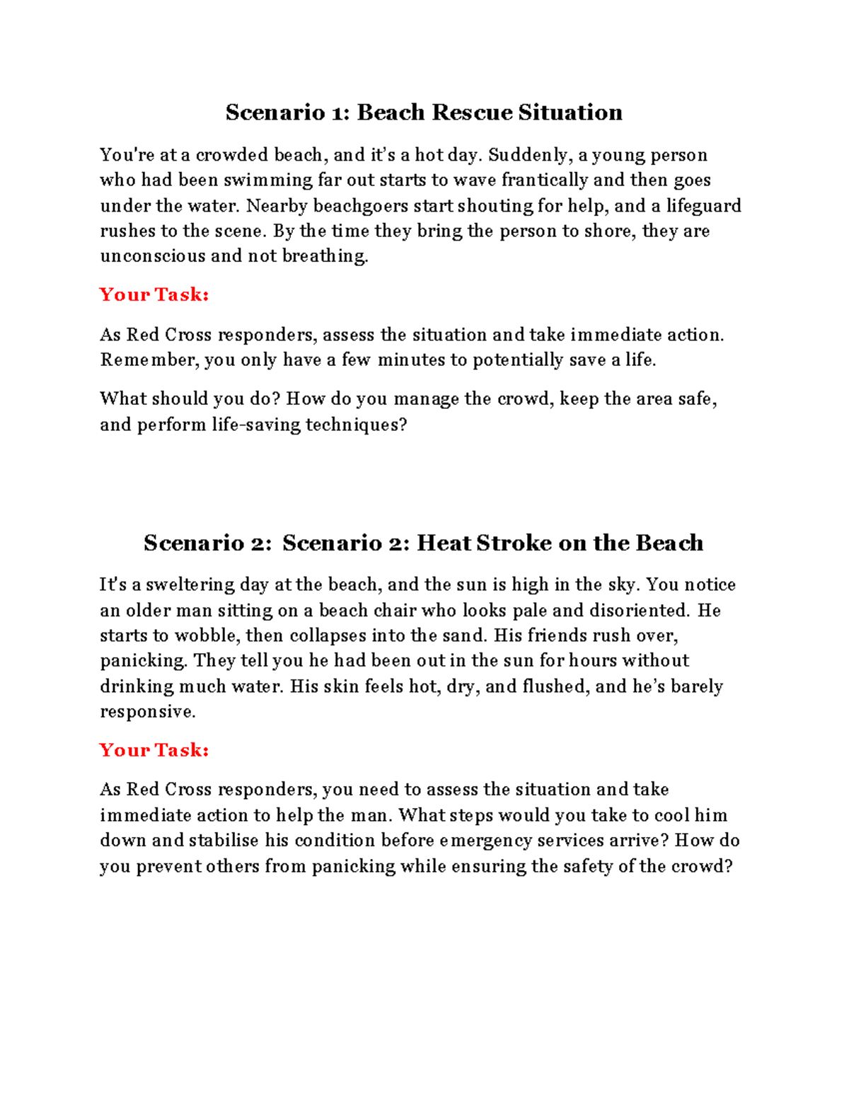 Red Cross Lifeguard Scenarios - Emergency Response Training - Studocu