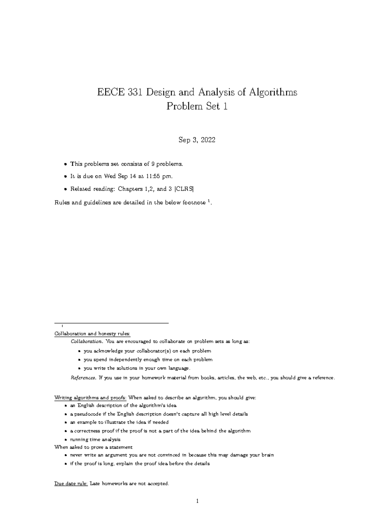 EECE 331 Problem Set 1: Design & Analysis of Algorithms - Studocu