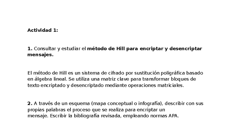 Actividad 1: Encriptado y Desencriptado con el Método de Hill - Algebra ...