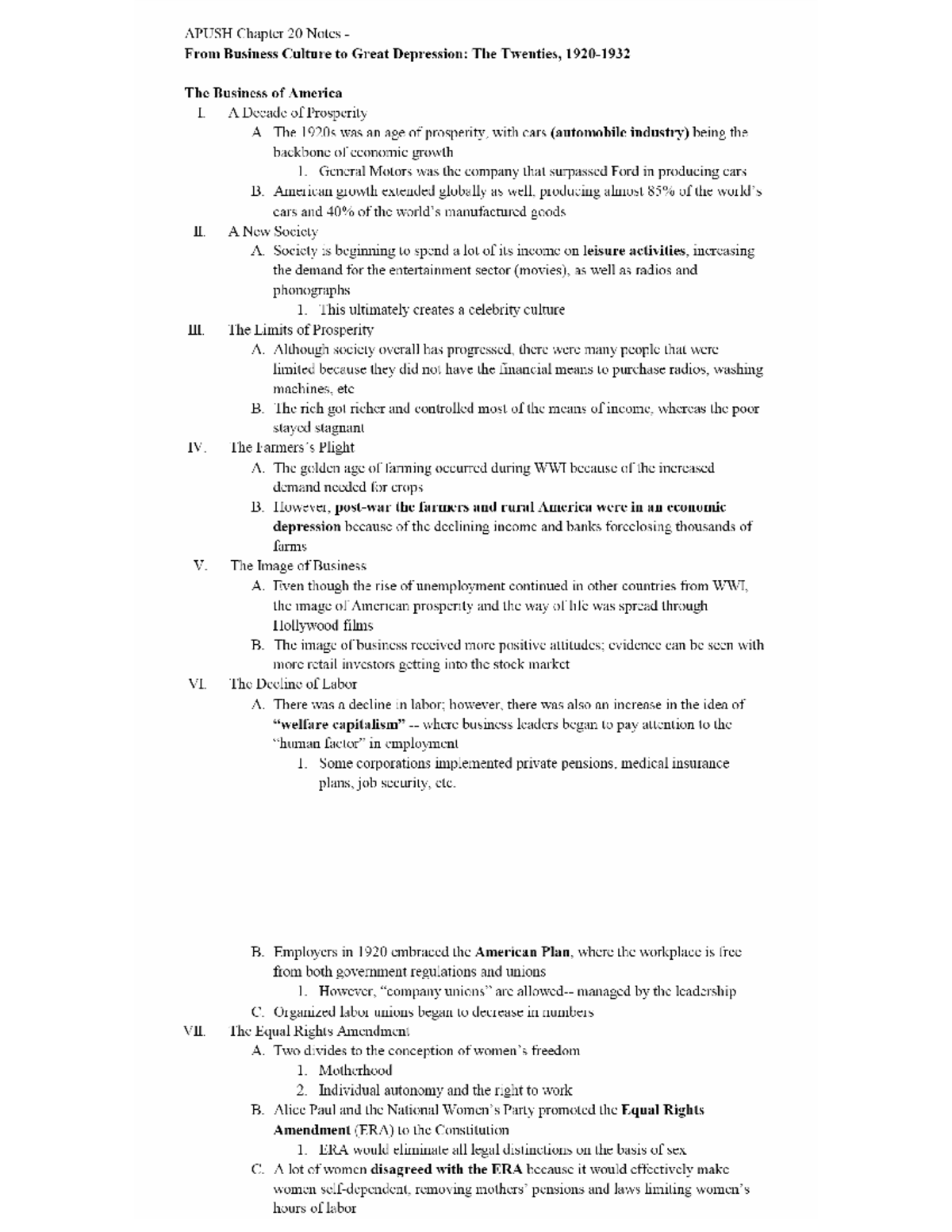 APUSH Chapter 20 Notes: The Roaring Twenties to the Great Depression ...