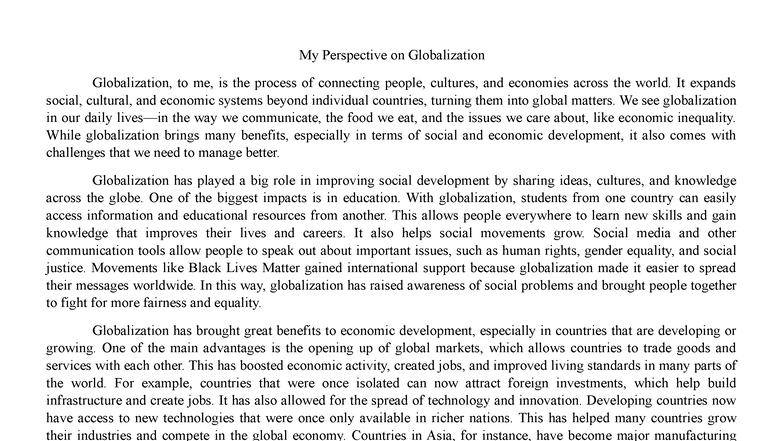 My Perspective on Globalization - My Perspective on Globalization ...
