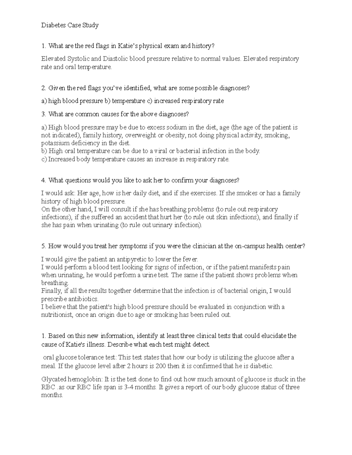 Diabetes Case Study - King - What are the red flags in Katie’s physical ...