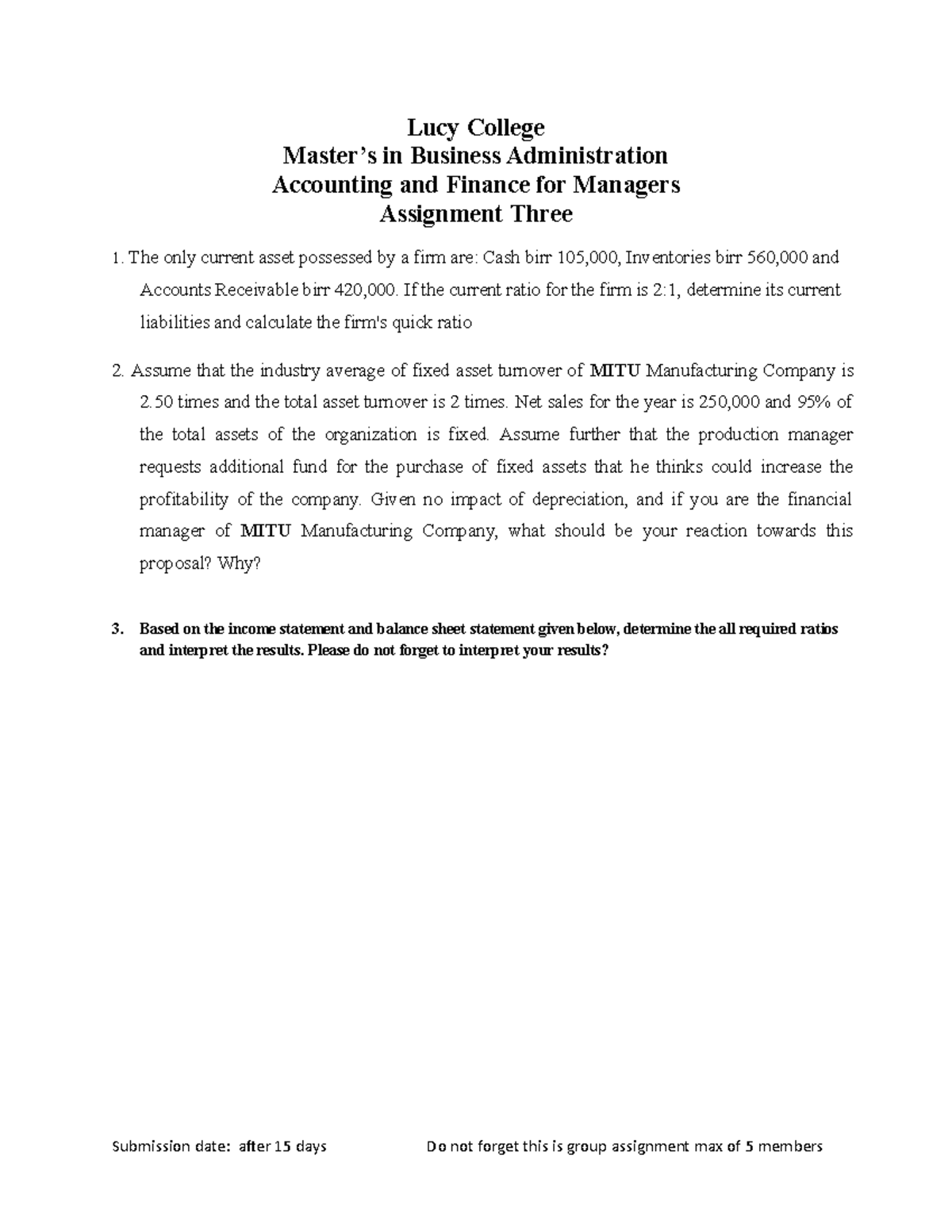 MBA 101: Accounting and Finance Assignment Three Analysis - Studocu