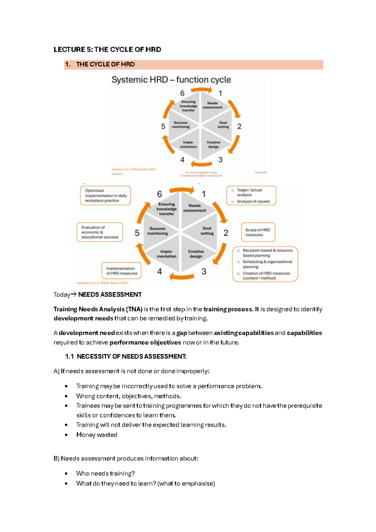 LECTURE 5: THE CYCLE OF HRD - NEEDS ASSESSMENT & ANALYSIS - Studocu