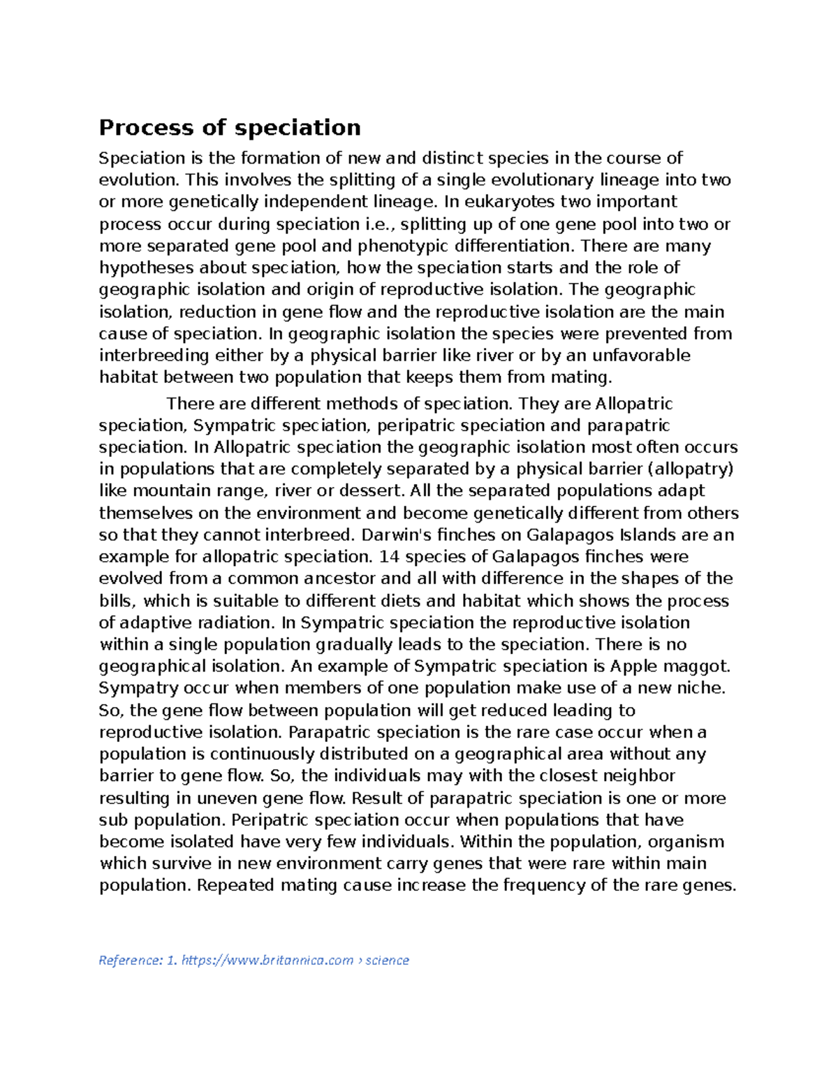 Process of Speciation - Short Notes - Process of speciation Speciation ...