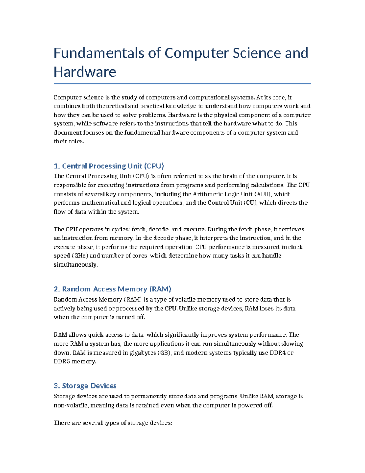 Fundamentals of Computer Science: Hardware Overview - Studocu