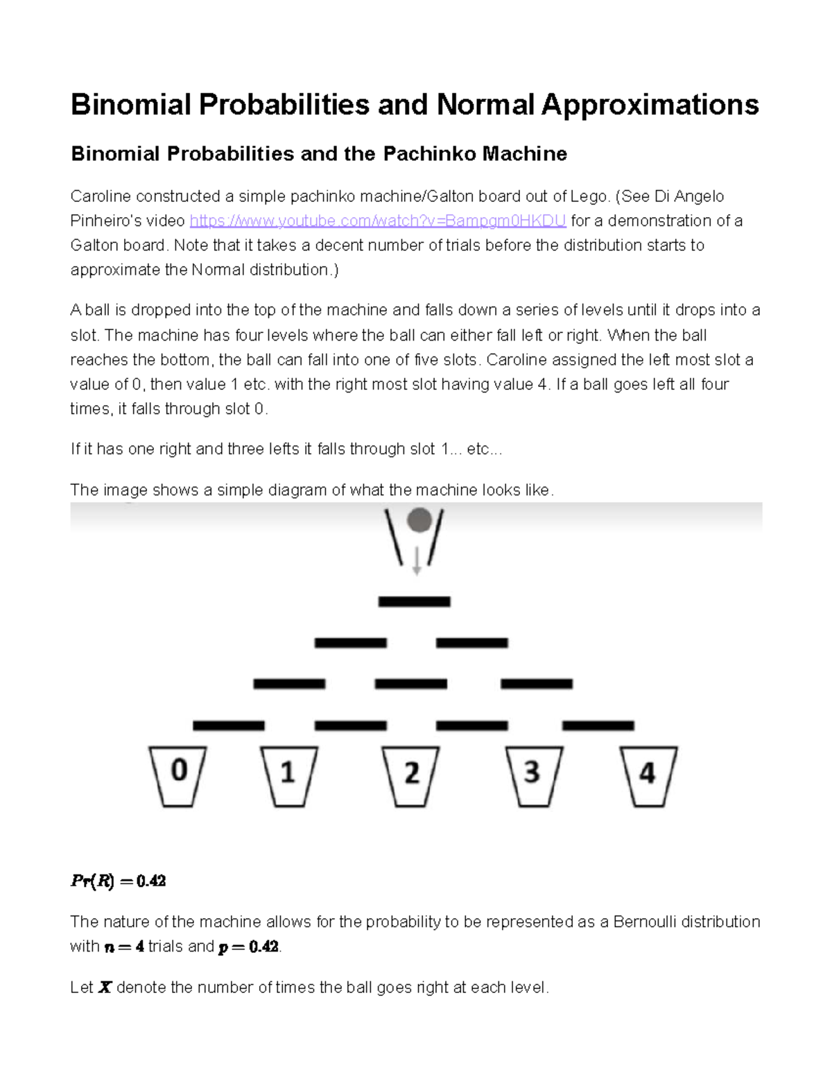Binomial Probabilities and Normal Approximations - (See Di Angelo ...