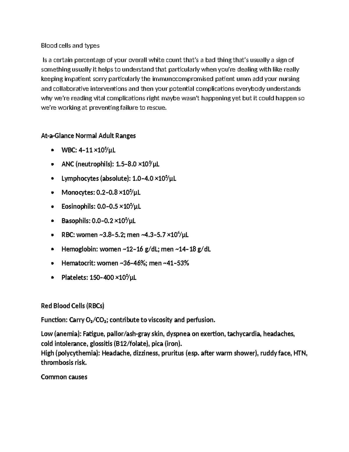 Exam 3211 - Blood Cells and Infection Overview for Nursing Students ...