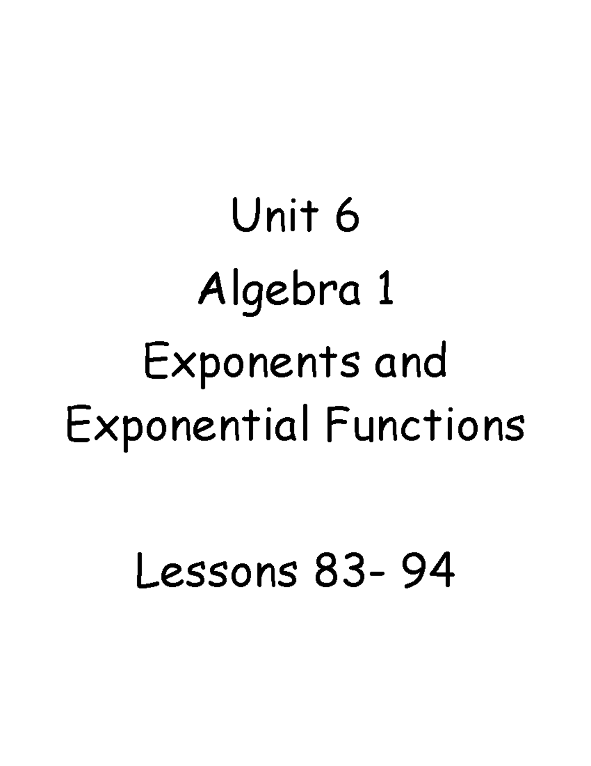 Unit 6 Lessons on Exponential Functions (Algebra 1) - Studocu