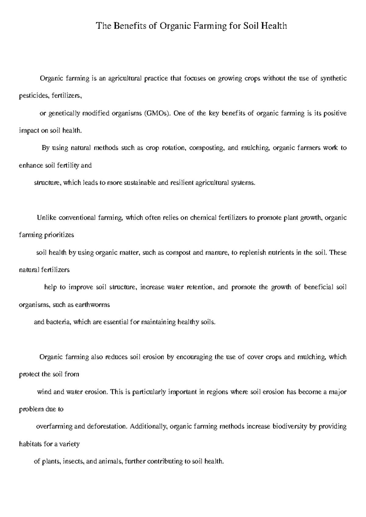 The Benefits of Organic Farming for Soil Health Essay - Studocu