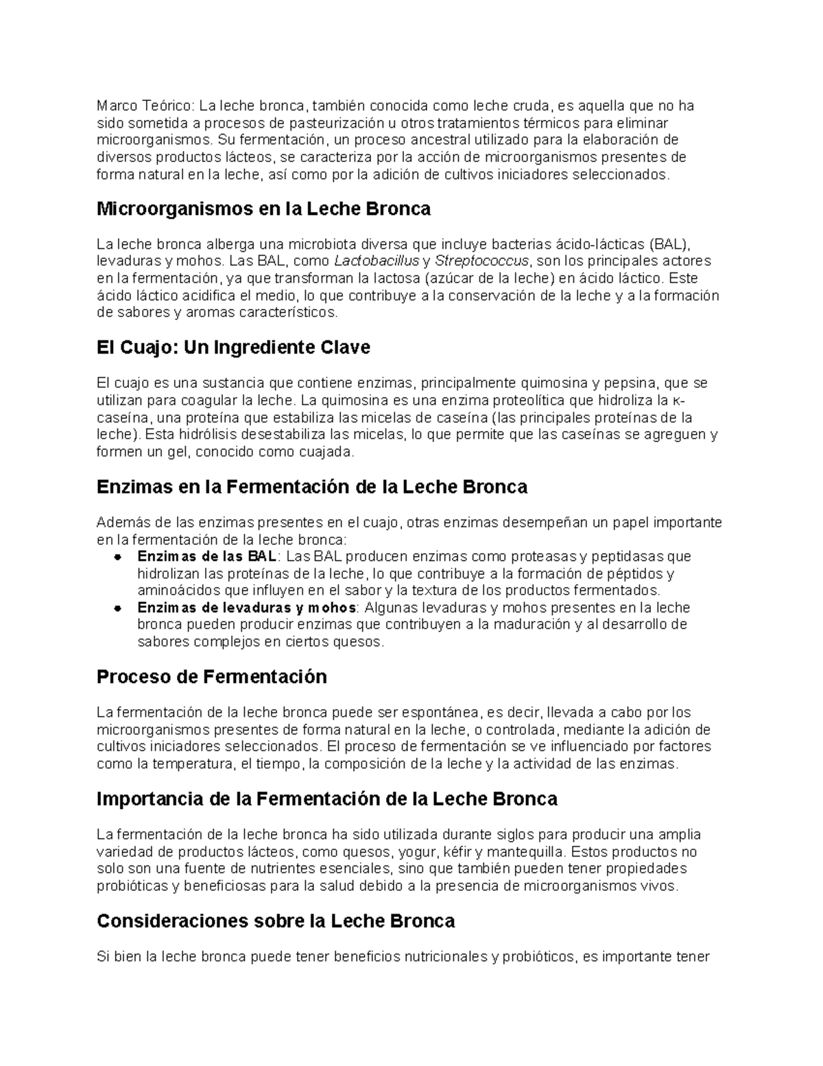 Marco teórico enzimatica - Marco Teórico: La leche bronca, también ...