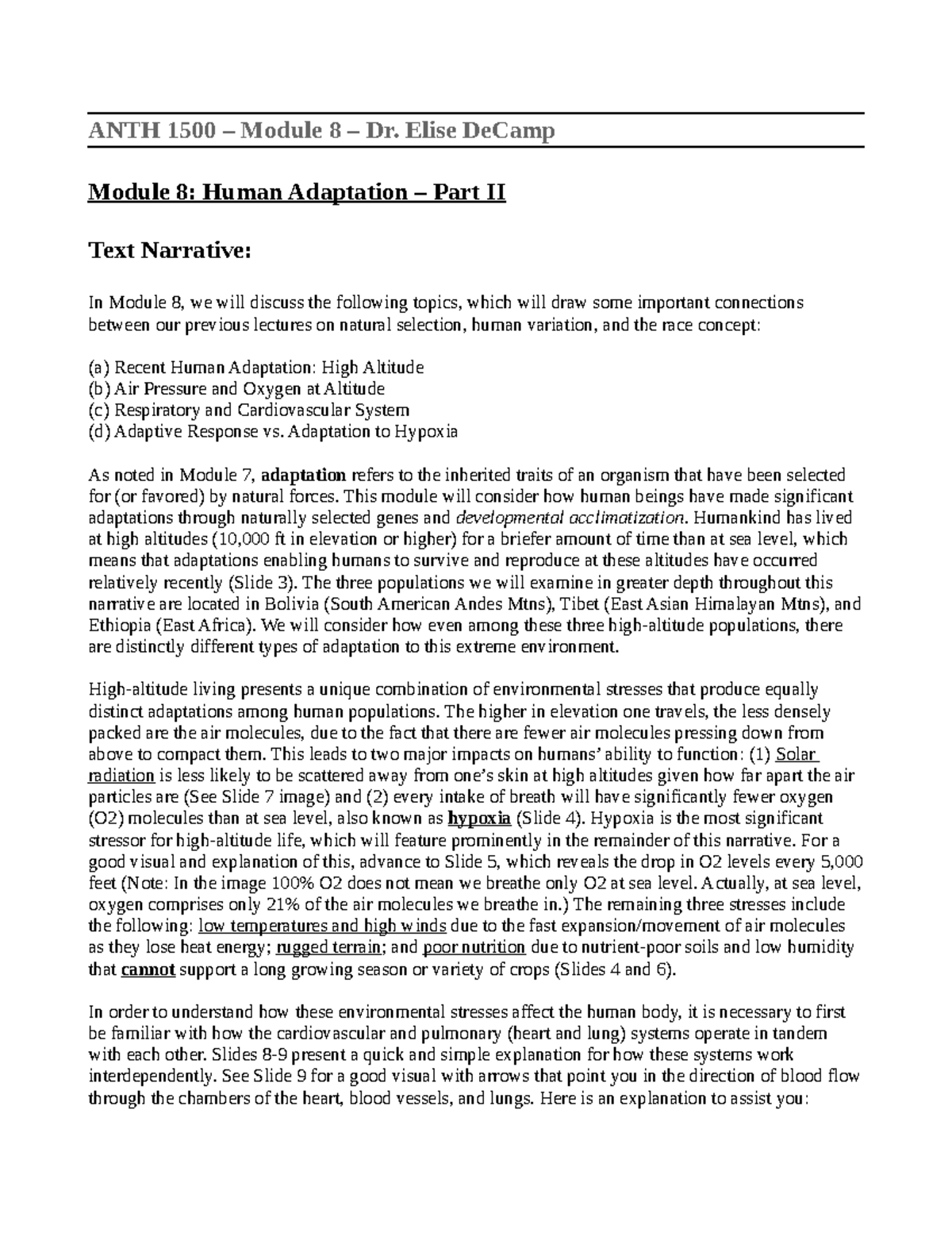 Module 8 Narrative - Dr.DeCamp - ANTH 1500 – Module 8 – Dr. Elise ...