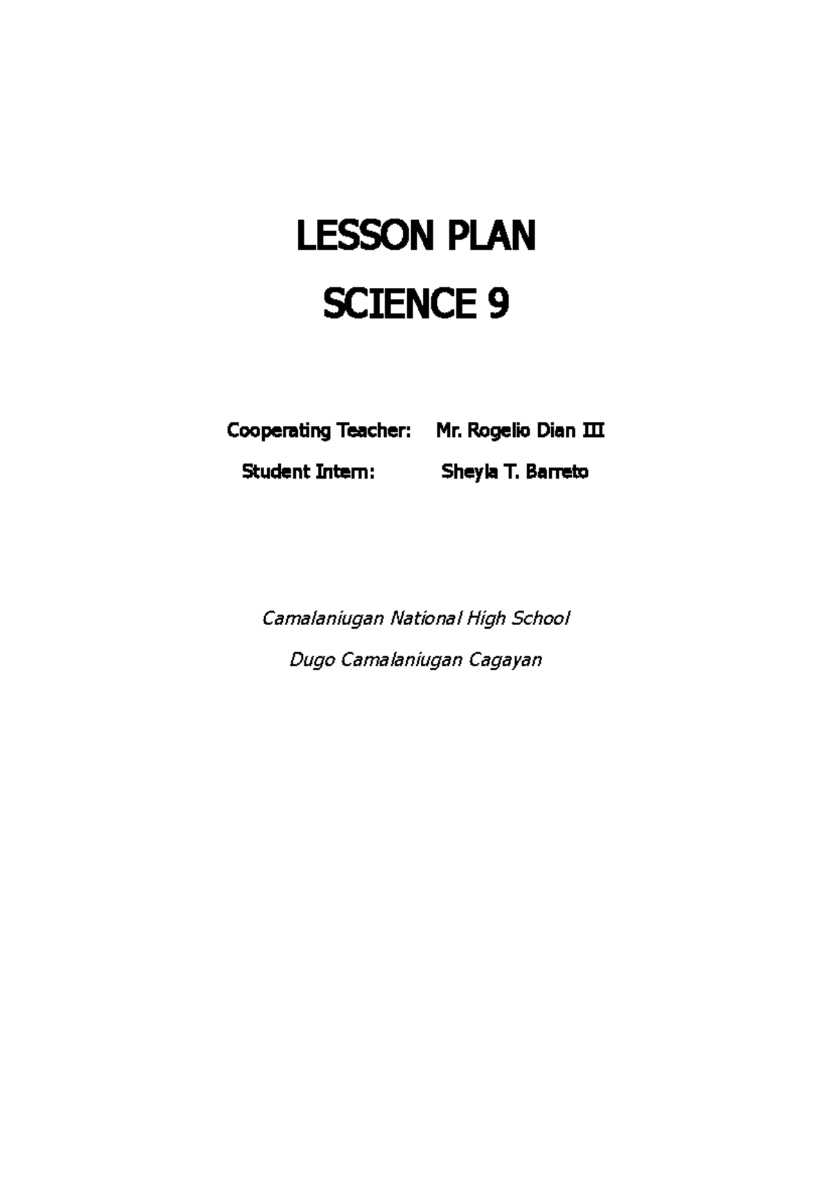 Lesson Plan - Mole Concept (Science 9) - Studocu