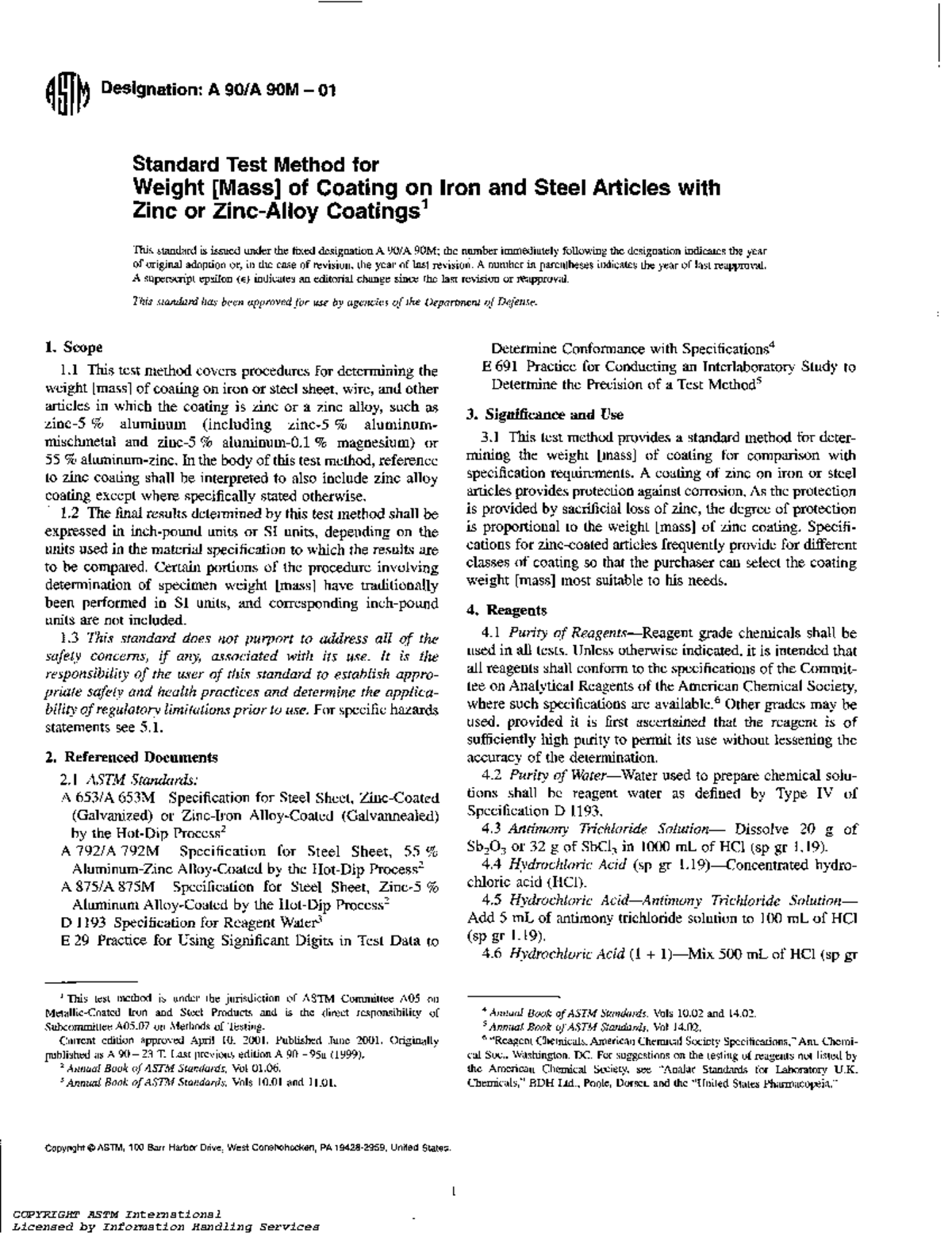 ASTM A90M - Standard Test Method for Coating Weight on Steel - Studocu