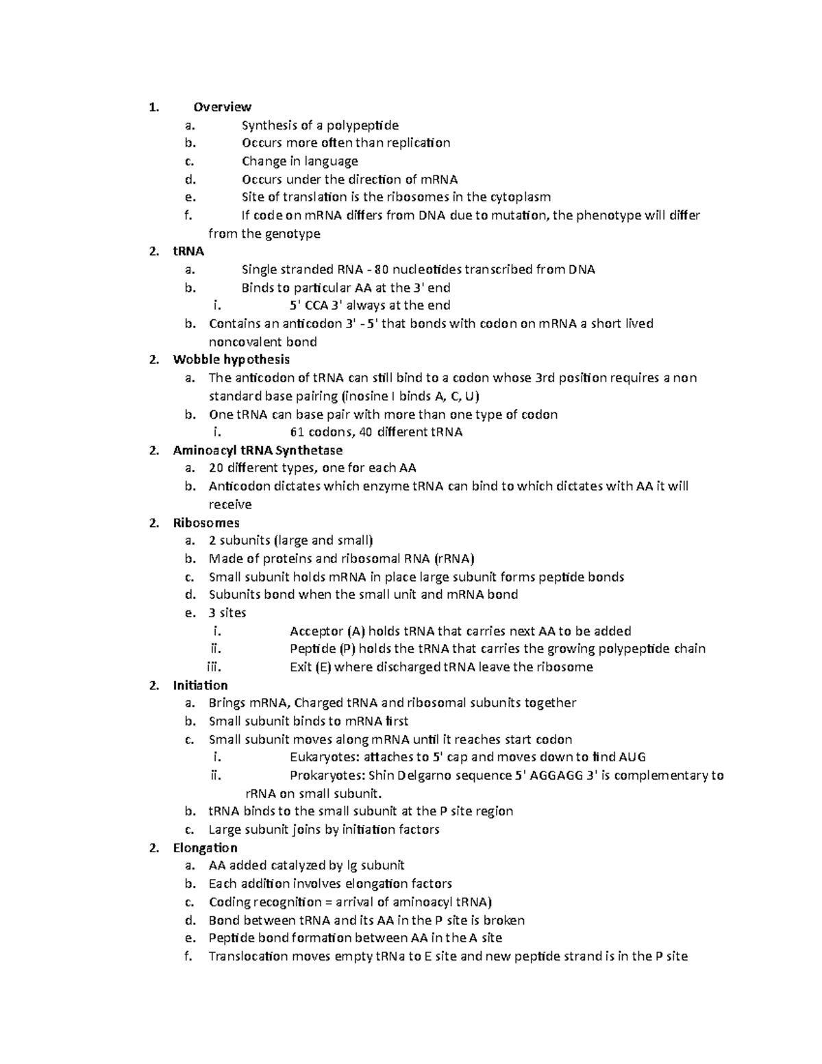 Ch 14 Translation - Lecture Notes on Polypeptide Synthesis - Studocu