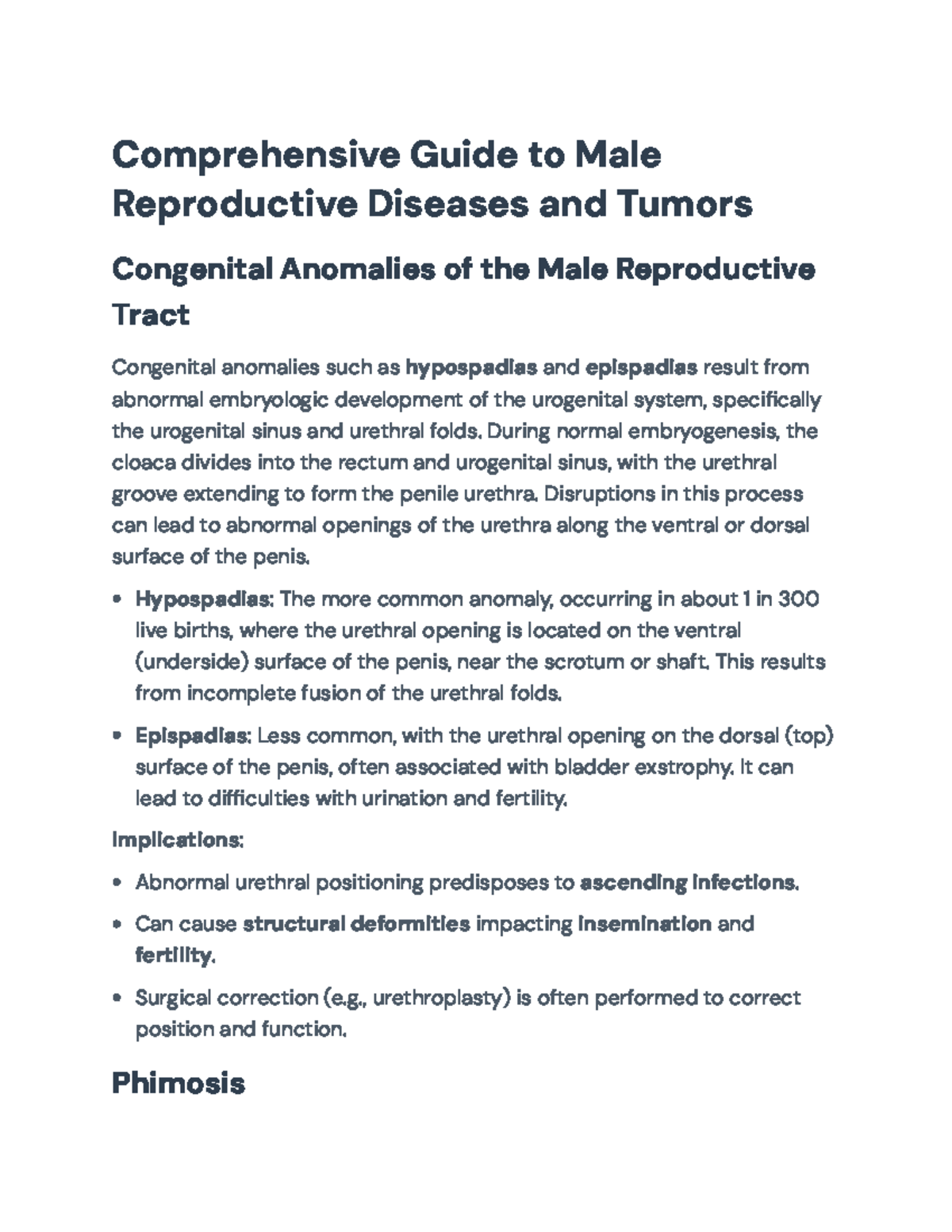 Comprehensive Guide to Male Reproductive Diseases and Tumors - Studocu