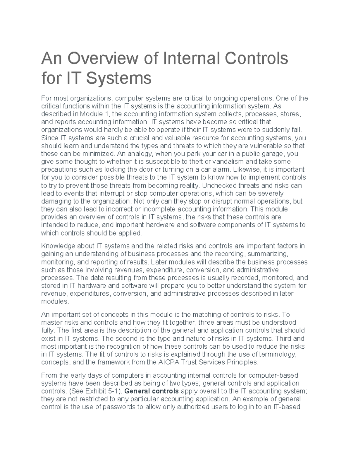 Chapter 5: Overview of IT Internal Controls in AIS (AIS 101) - Studocu