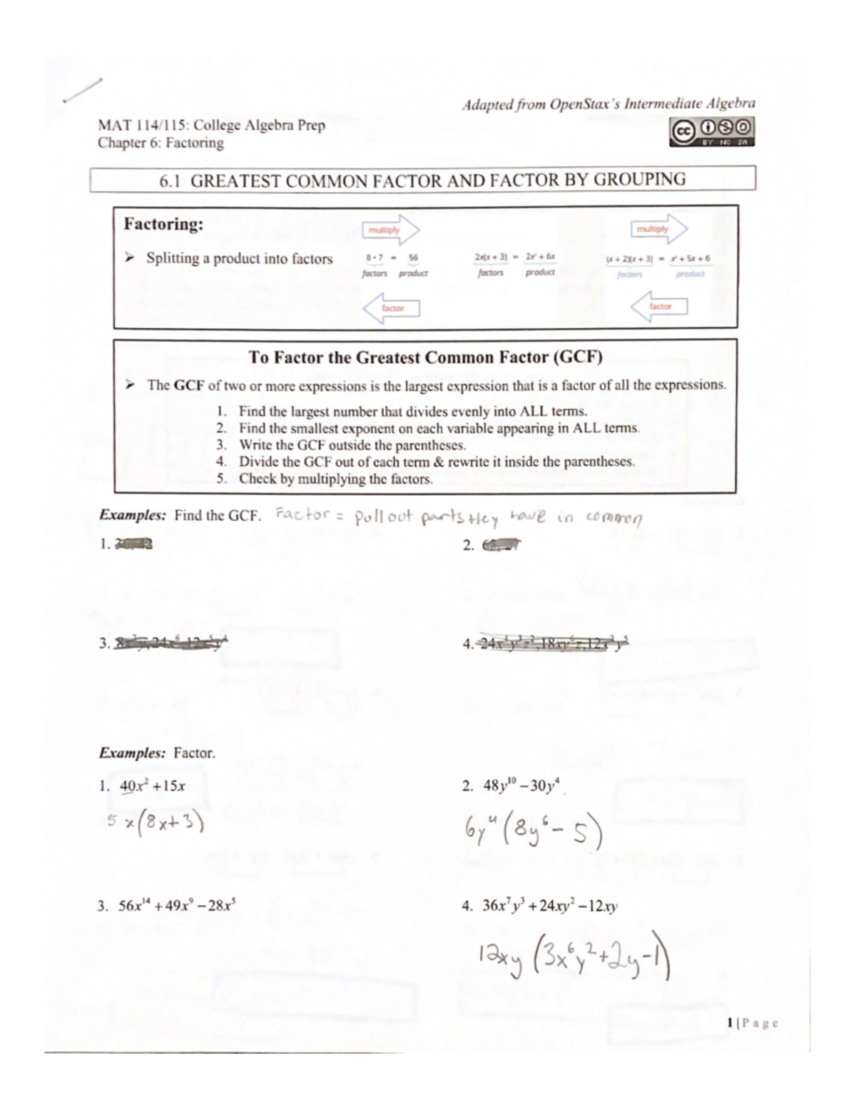 MAT 115 Factoring: GCF and Factor Grouping (Ch 6.1 - 6.5) - Studocu