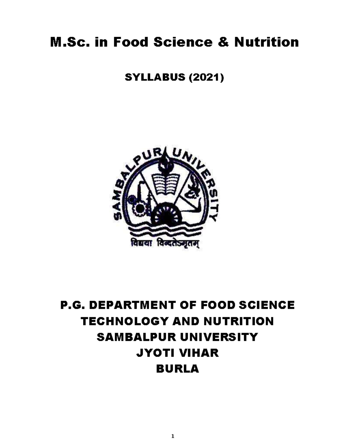Food Science and Nutrition - M. in Food Science & Nutrition SYLLABUS ...