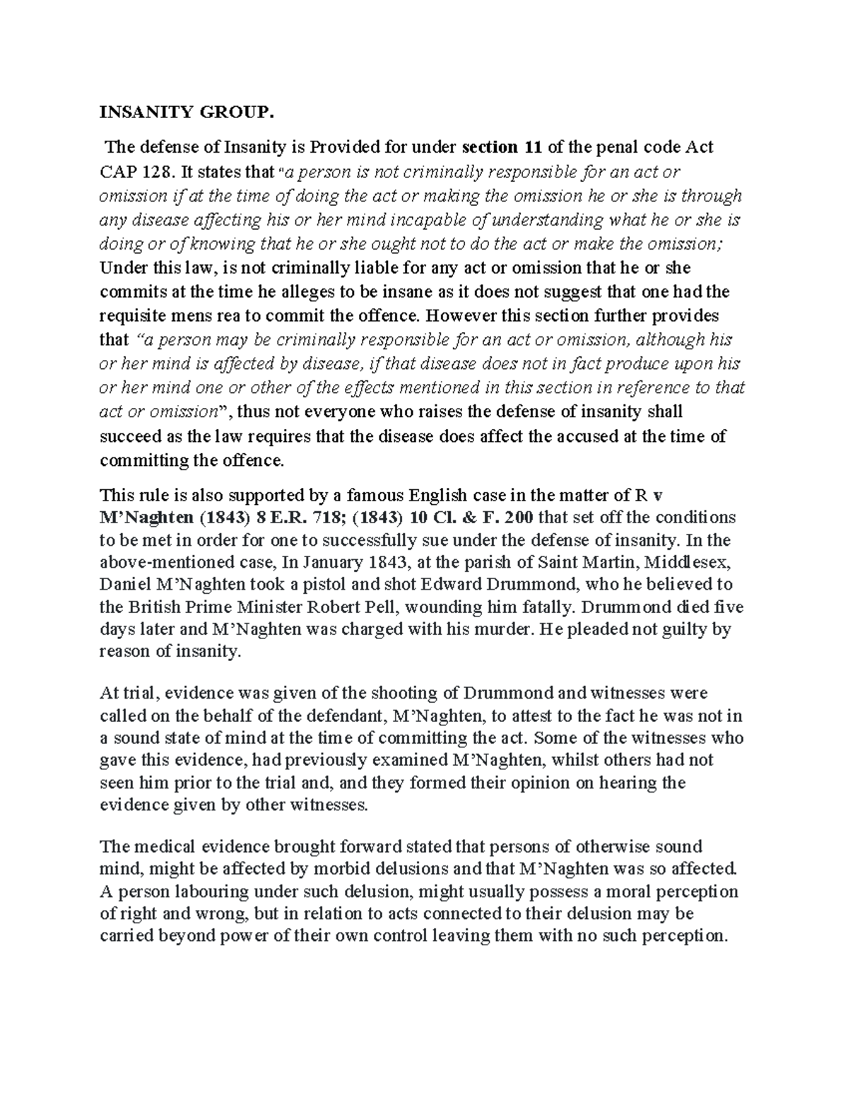 Insanity Defense Overview: Legal Principles and Case Studies (Group 6 ...