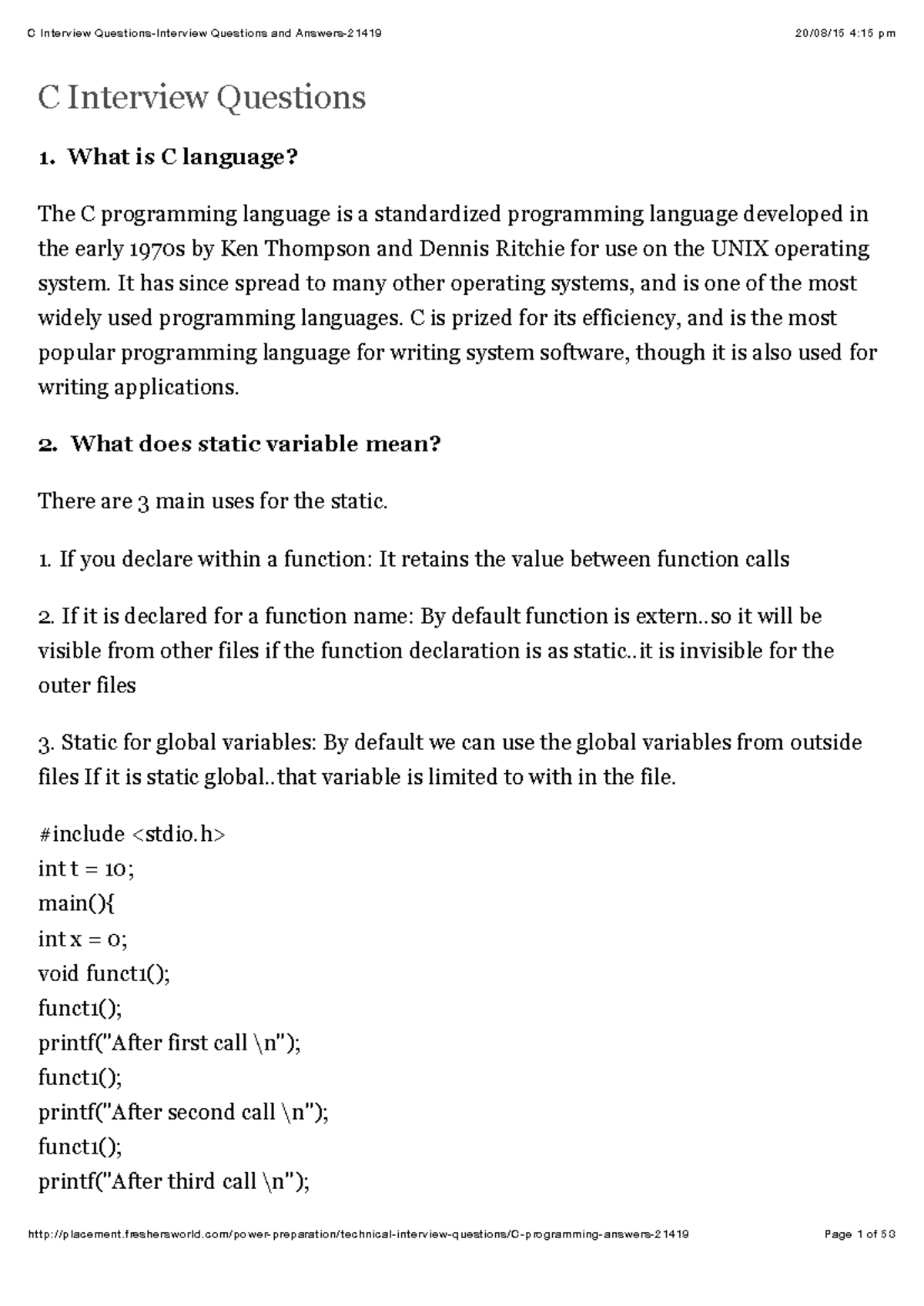 C-Interview - C Interview Question and Ans - C Interview Questions What is C language? The C ...