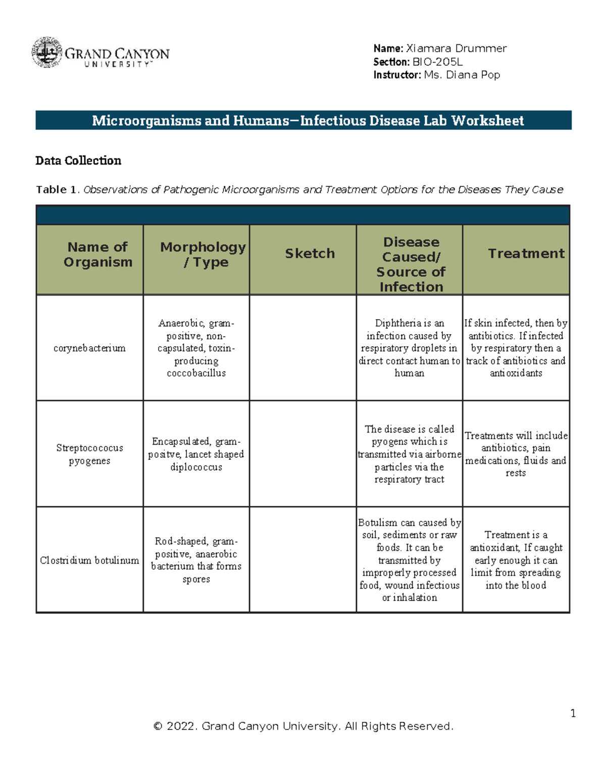 BIO 205L RS T6 - coursework - Section: BIO-205L Instructor: Ms. Diana ...