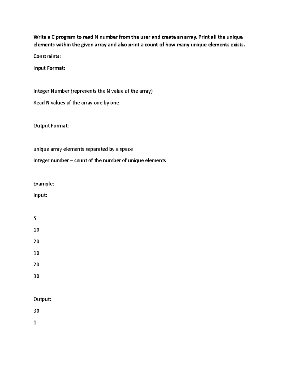 C Programming: Unique Elements in Array - Coding Practice Set 03 - Studocu