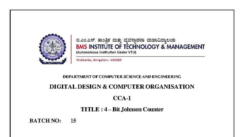 BCS302 - 4 Bit Johnson Counter Project Report in Digital Design - Studocu
