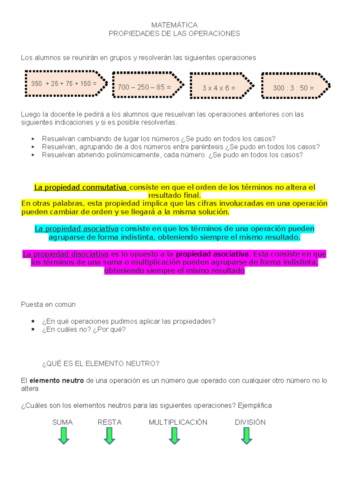 MAT 101: Propiedades de las Operaciones en Matemáticas - Studocu