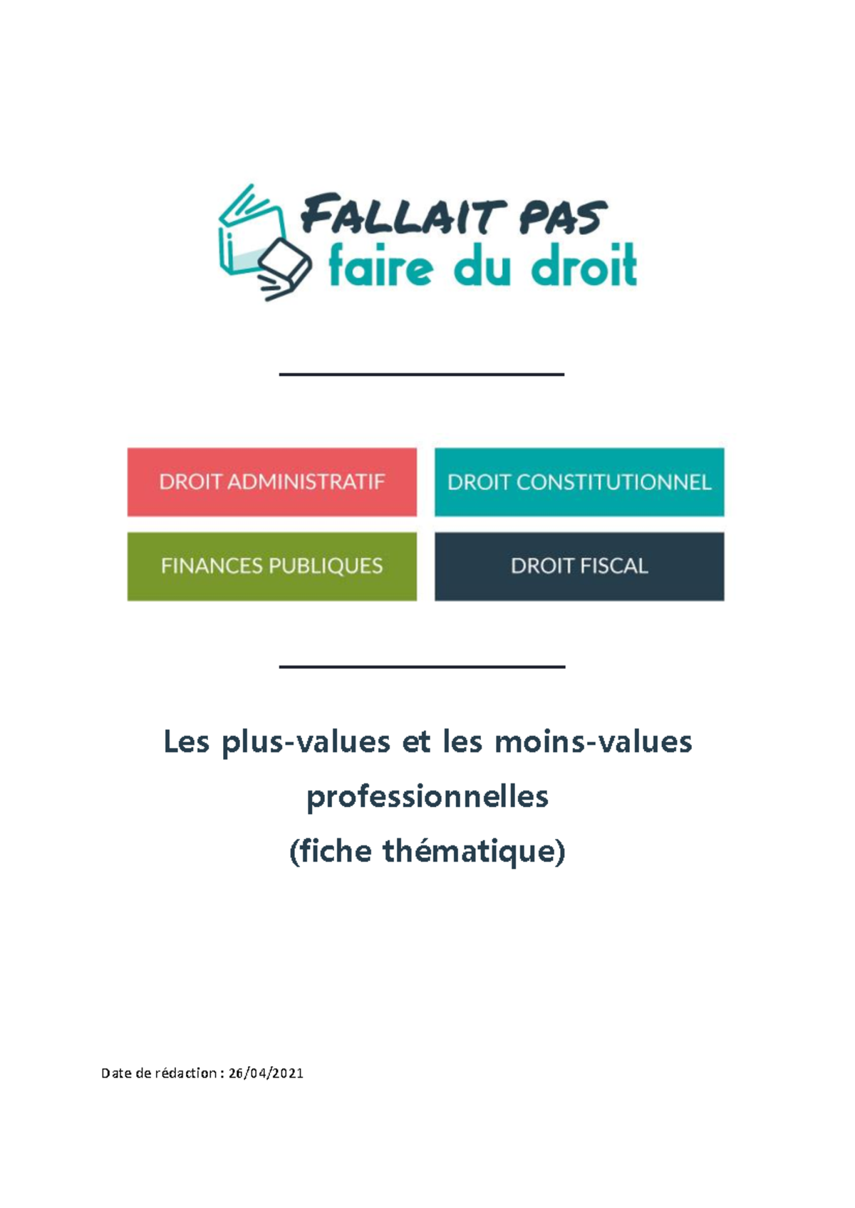 Fiche Thématique sur les Plus-Values et Moins-Values - FT3 - Studocu