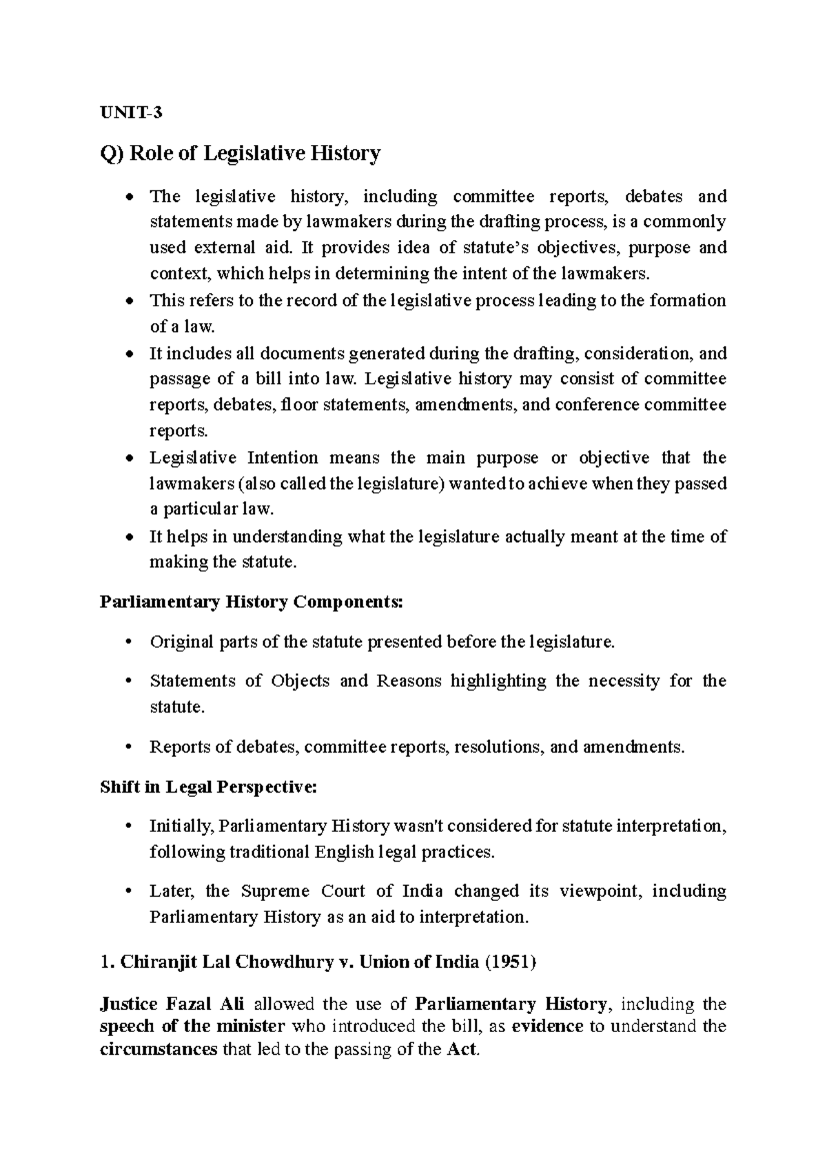 Q) Legislative History and Its Role in Statutory Interpretation - Studocu