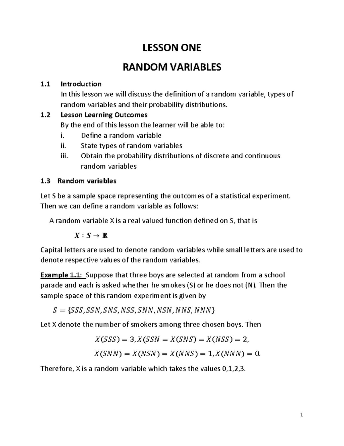 SST204 Lesson 1: Understanding Random Variables and Their Distributions ...