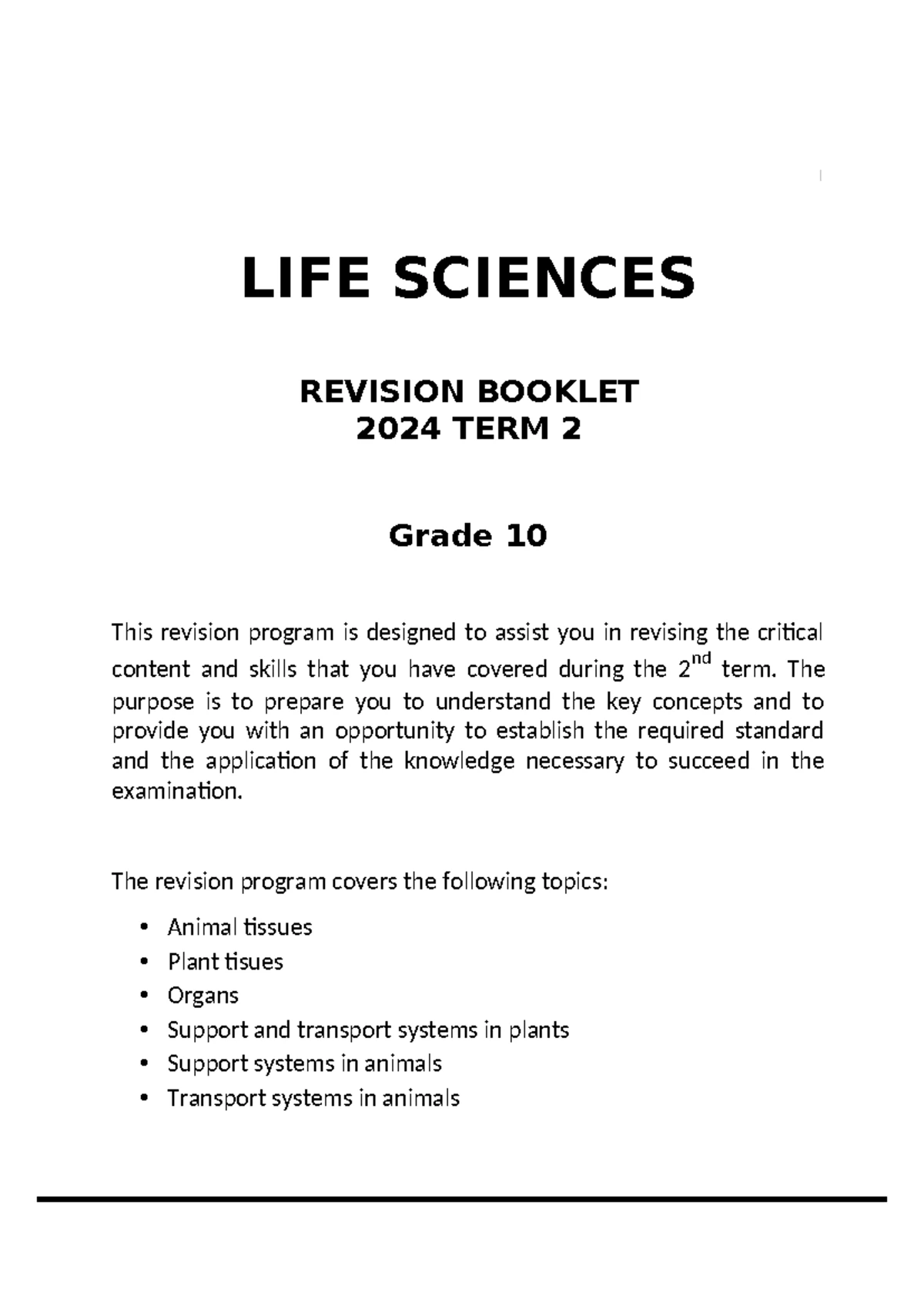LIFE Sciences Assignment Grade 10 May 2023 NSC MARKS 100